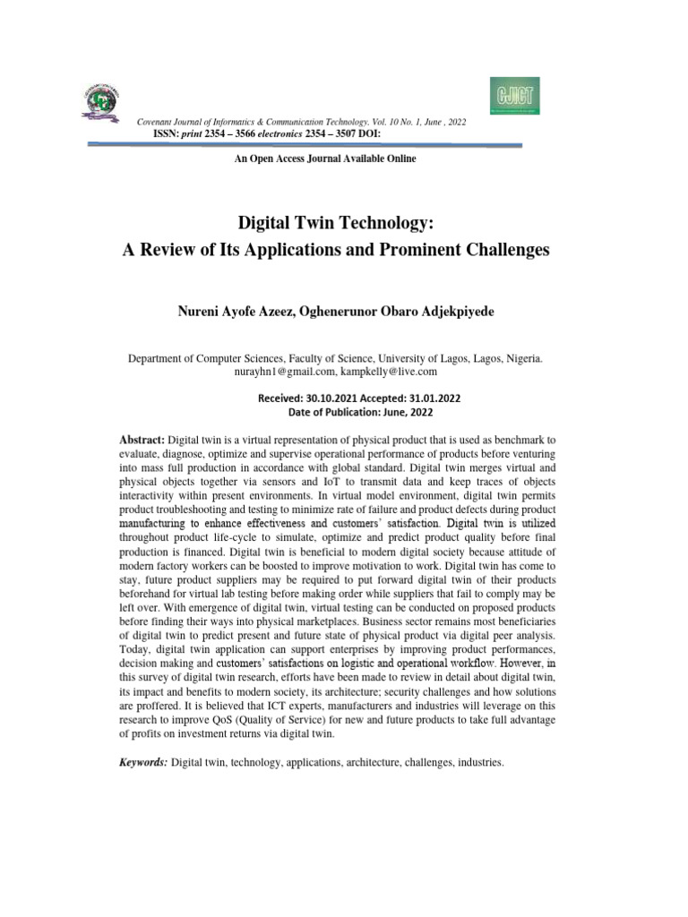 CJICT Azeez Digital+Twins | PDF | Internet Of Things | Computing