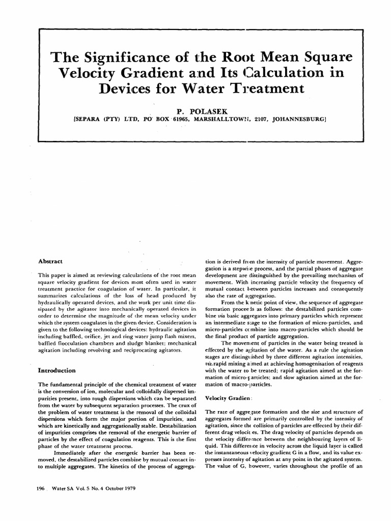 Polasek 1979 The Significance of The Root Mean Square Velocity Gradient ...