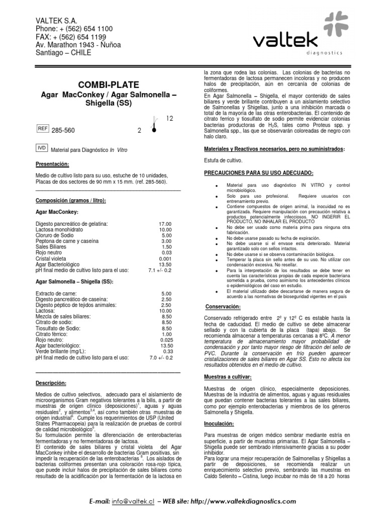 COMBI PLATE Agar MacConkeyAgar SS Valtek | Descargar gratis PDF ...
