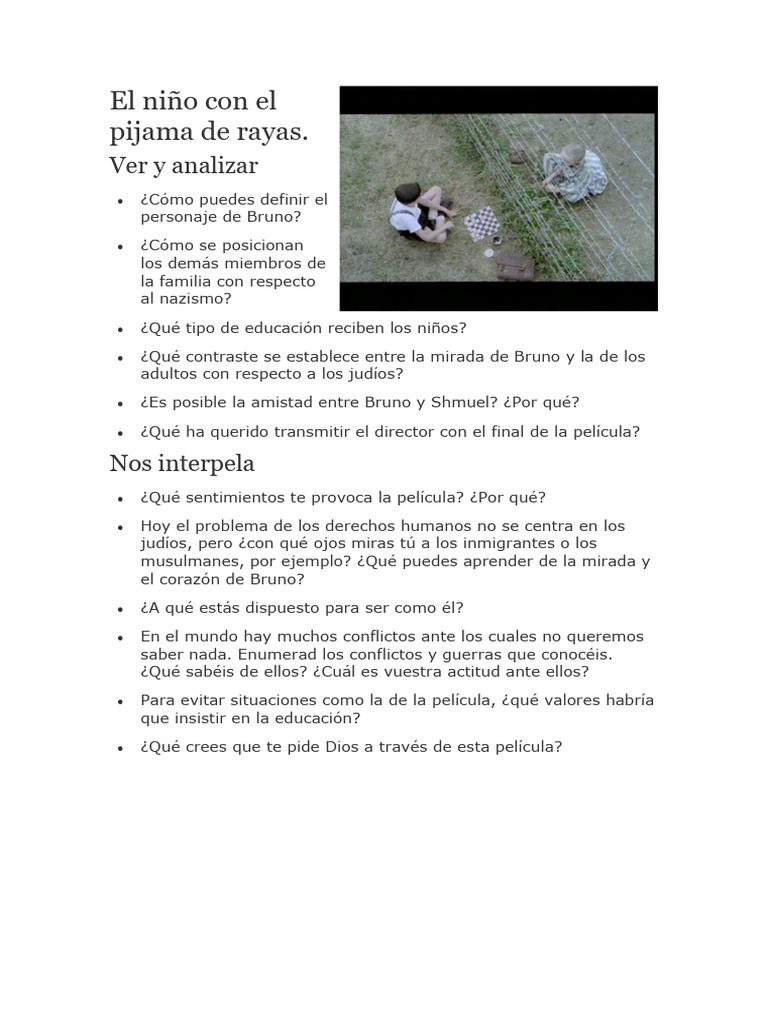 Ficha El Niño Con El Pijama de Rayas | PDF