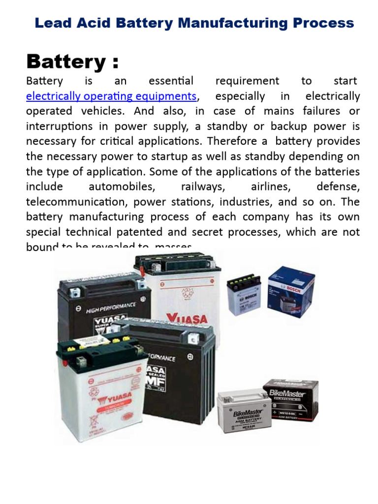 Lead-Acid Battery Manufacturing Process | PDF | Lead | Sulfuric Acid