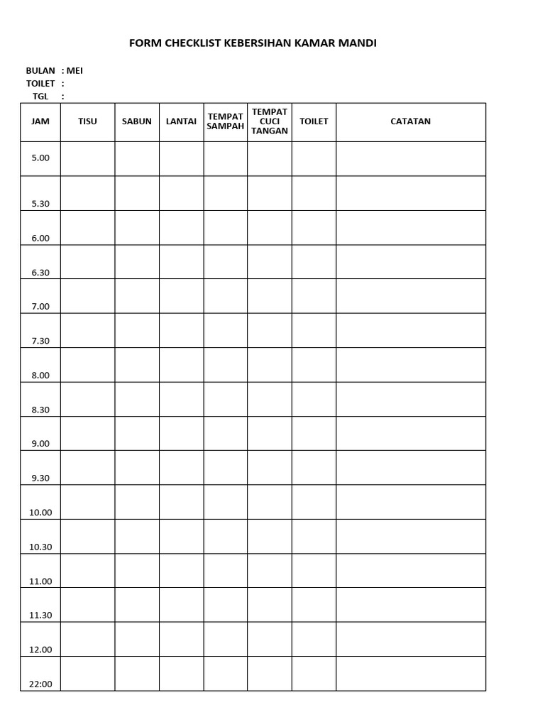 Checklist Kebersihan Rutin Bulanan | PDF