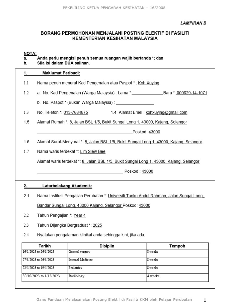 LAMPIRAN B BORANG ELEKTIF POSTING - MALAY_1 | PDF