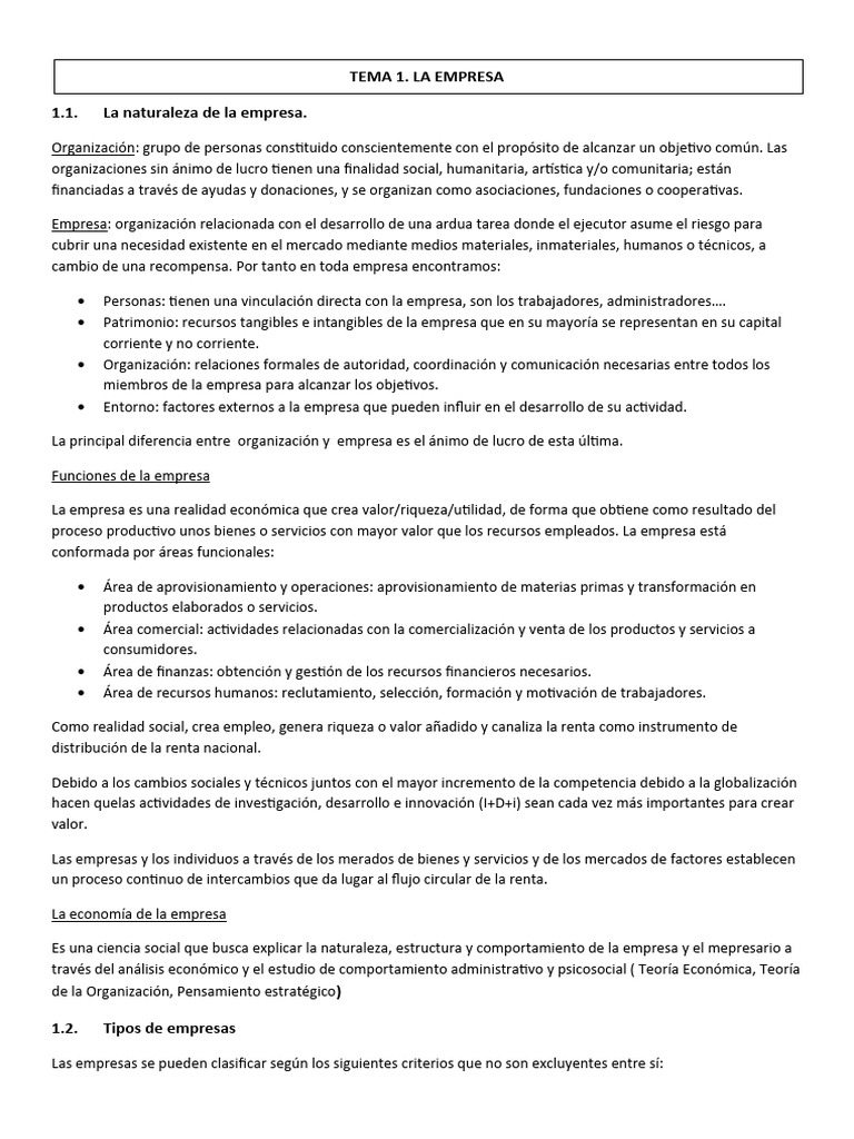 TEMA 1. LA EMPRESA | PDF | Business | Negocios económicos
