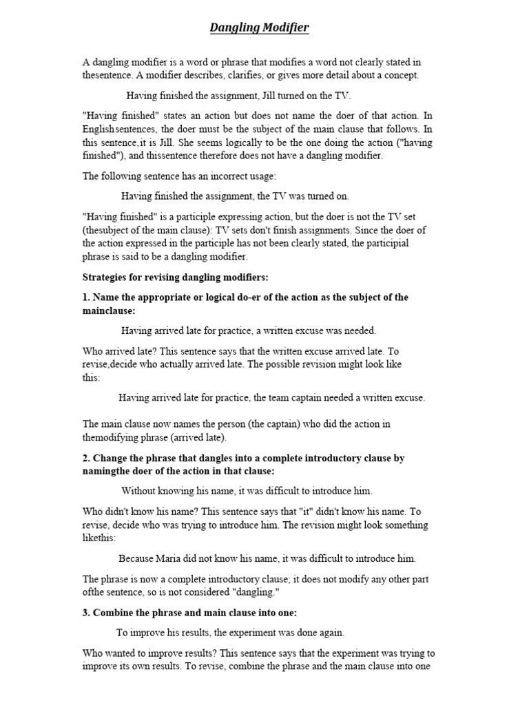Details On Misplaced and Dangling Modifiers | PDF | Linguistics | Syntax