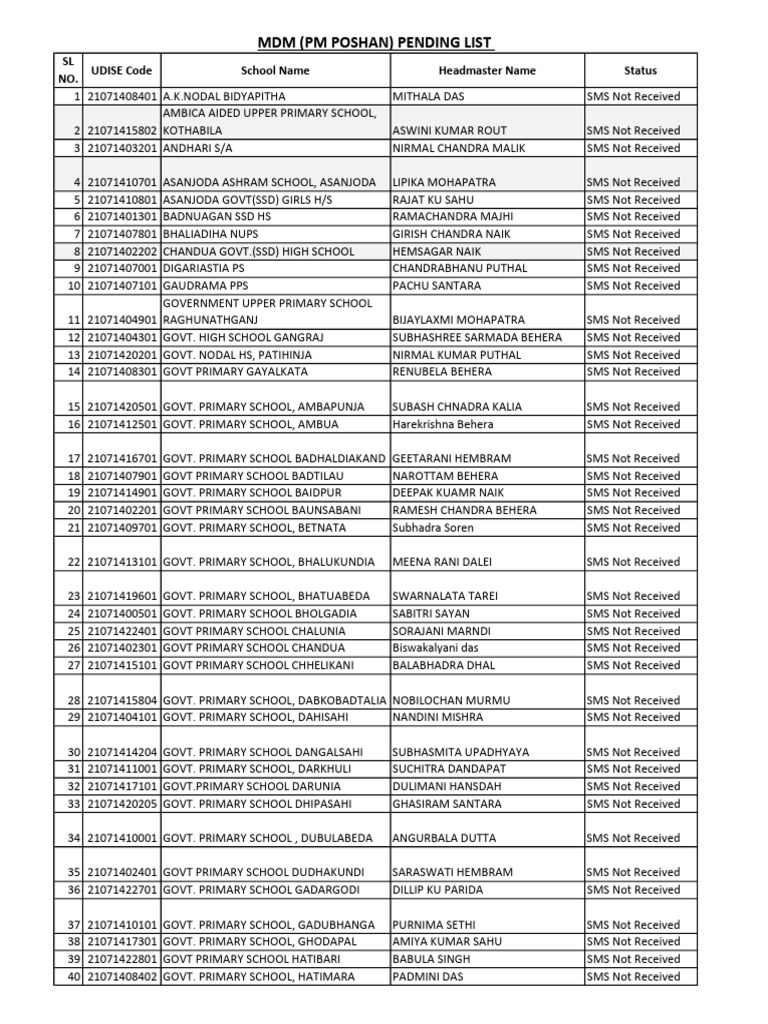 MDM (PM Poshan) Pending List | PDF