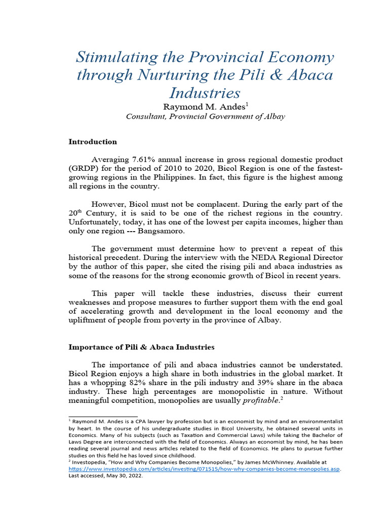 White Paper On Pili & Abaca Industries | PDF | Patent | Foreign Direct ...