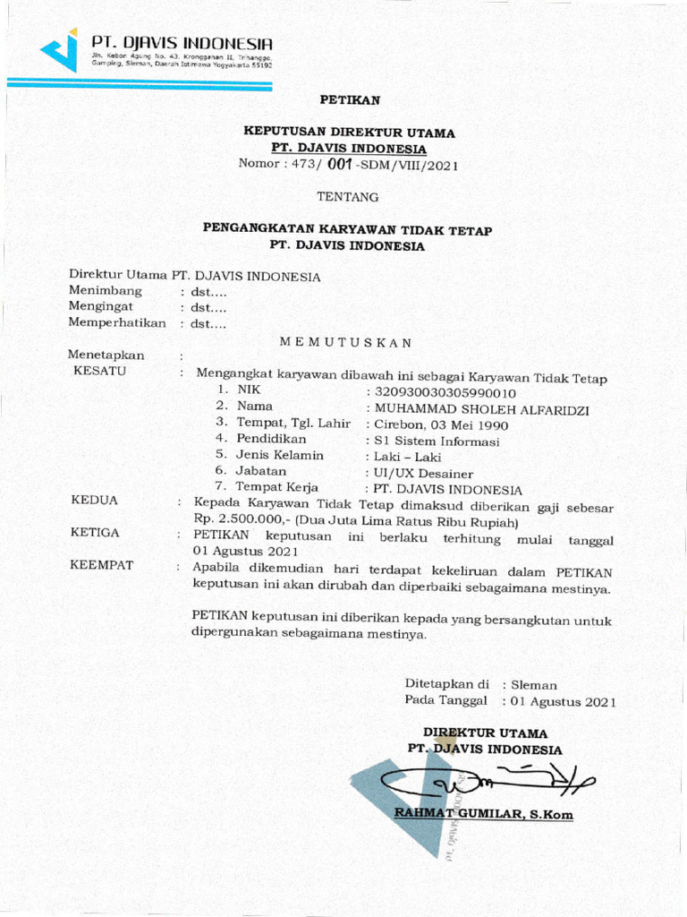 Petikan SK Karyawan | PDF