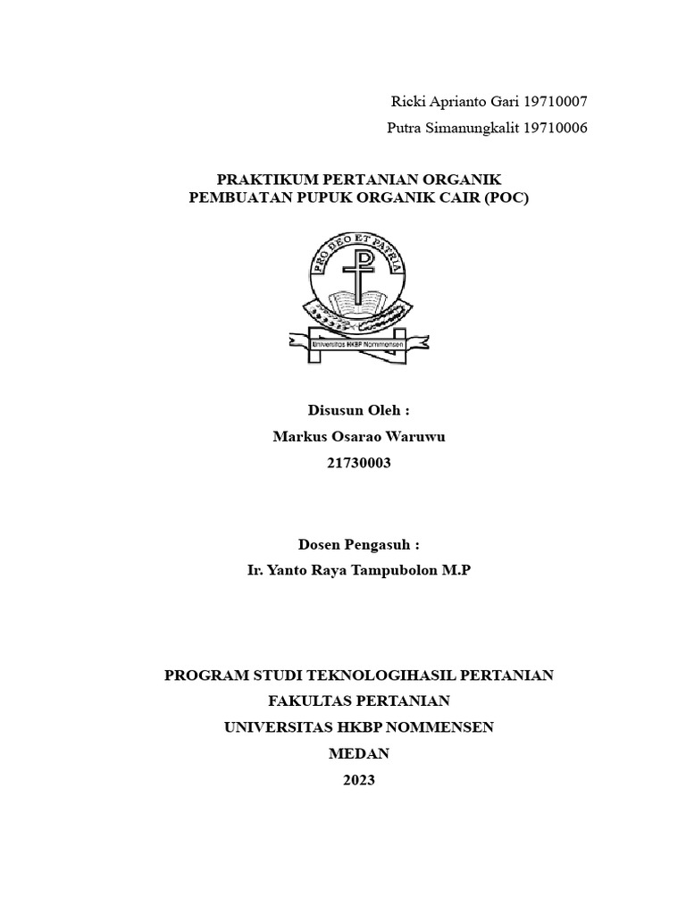 Praktikum Po Pembuatan Pupuk Organik Cair Markus Waruwu | PDF
