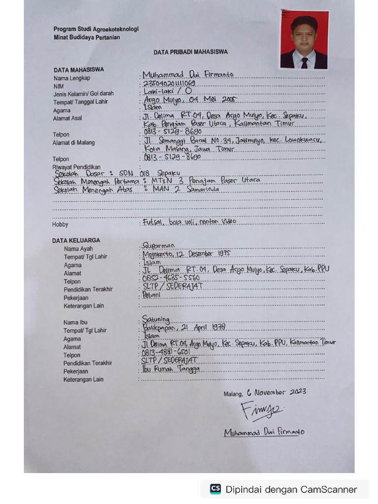 Data Pribadi Mahasiswa | PDF