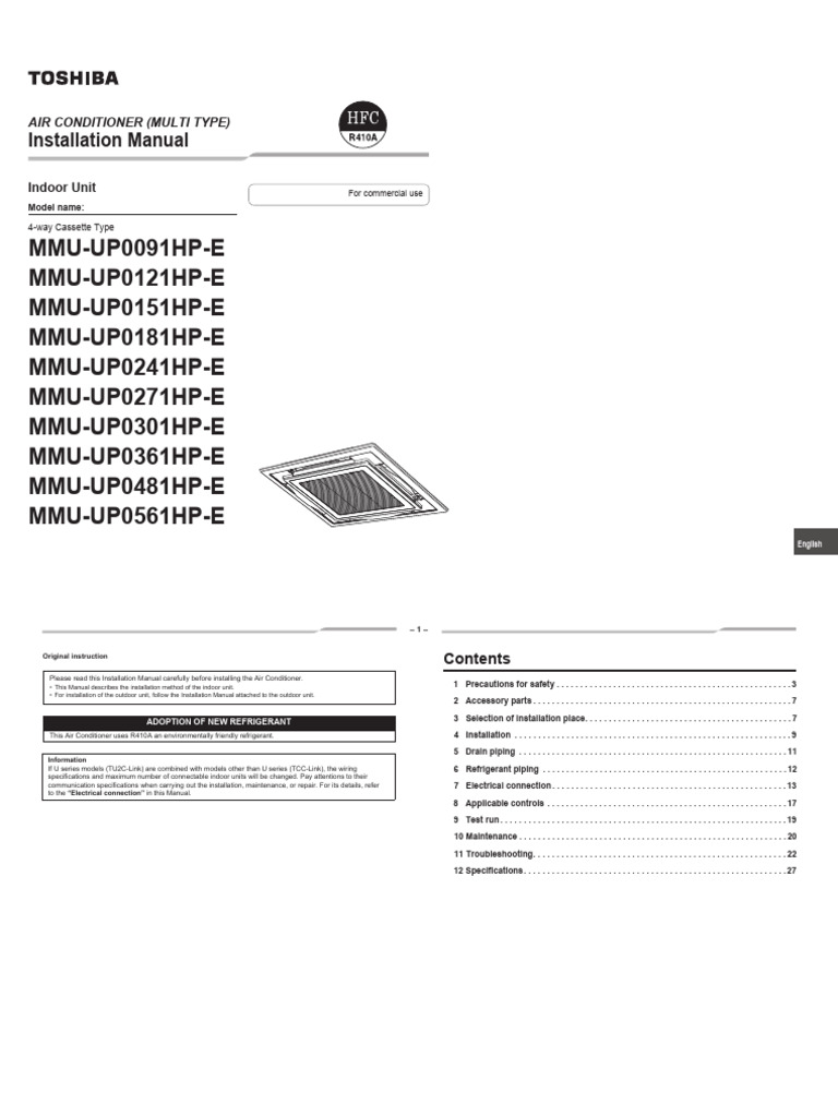 Cassette 4 Hư NG TH I MMU-UP0091HP-E 4-Way Cassette 9-56 en | PDF | Air Conditioning | Personal ...