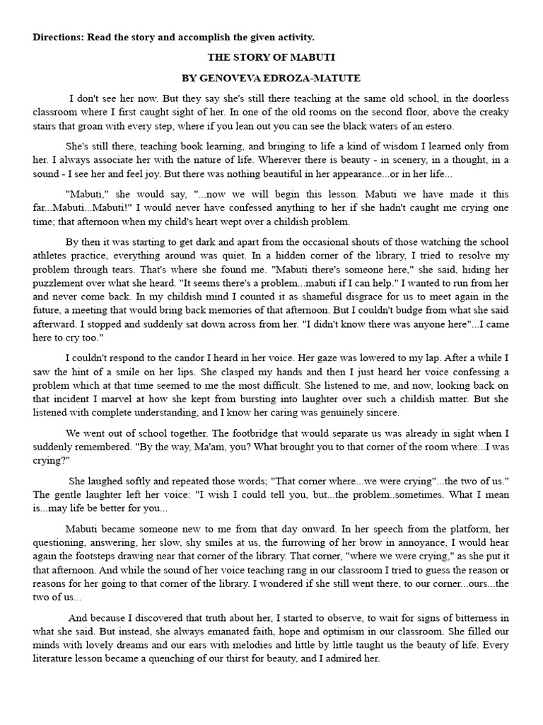 The Story of Mabuti | PDF | Faith | Beauty