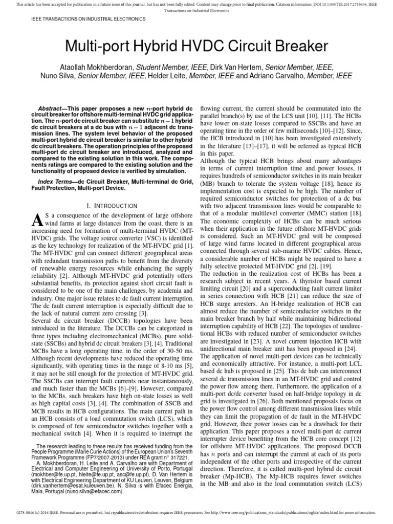 Multi-Port Hybrid HVDC Circuit Breaker | PDF | High Voltage Direct ...