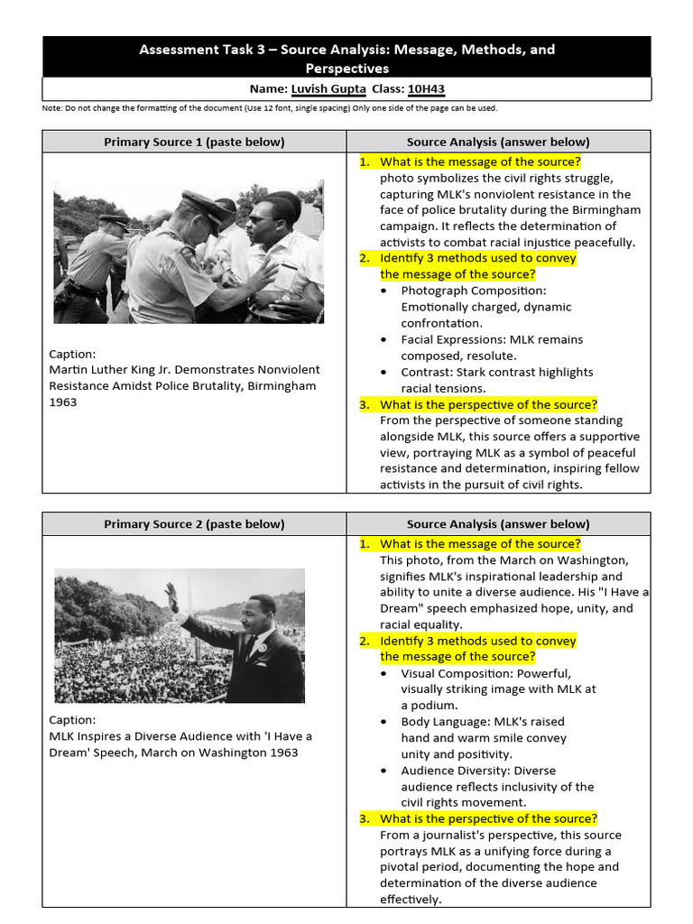 MLK's Nonviolent Resistance Analysis | PDF | March On Washington For ...