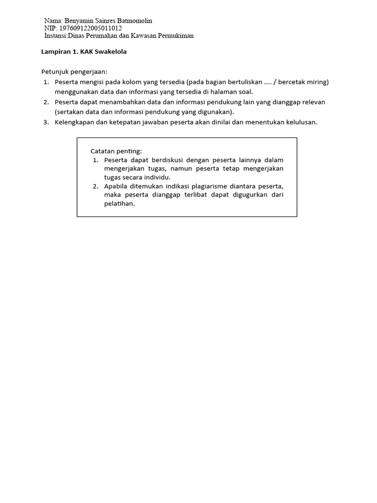 Lampiran 01 - KAK Swakelola Tipe III | PDF