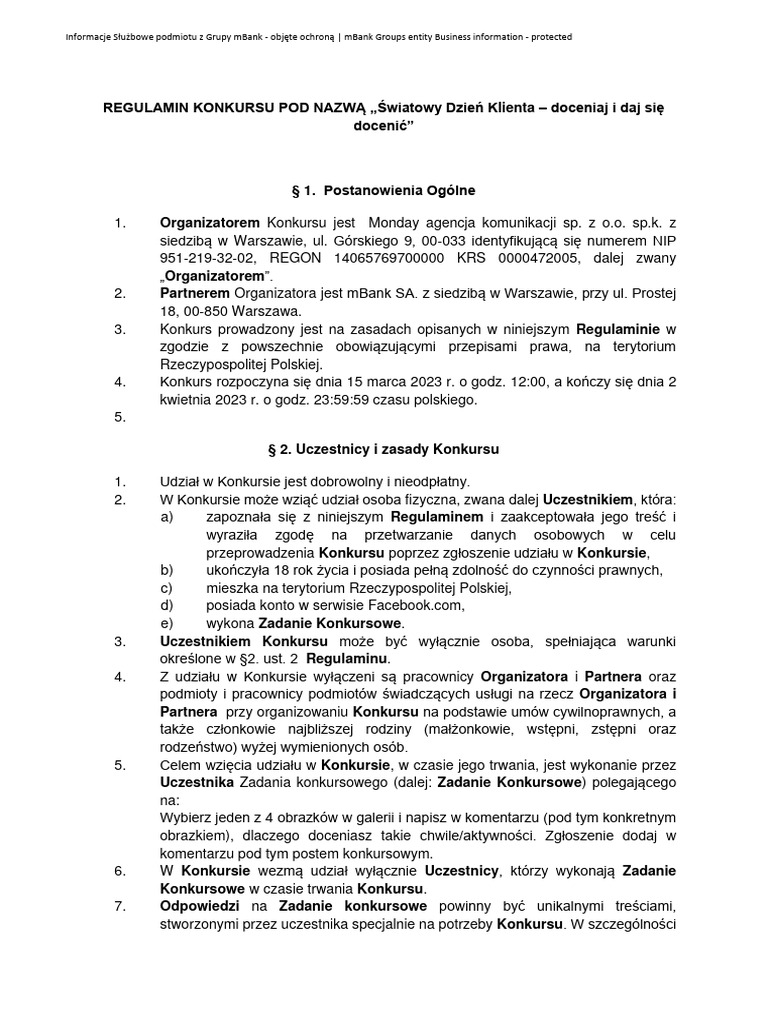 Regulamin Konkurs Docenianie Dzien Klienta | PDF