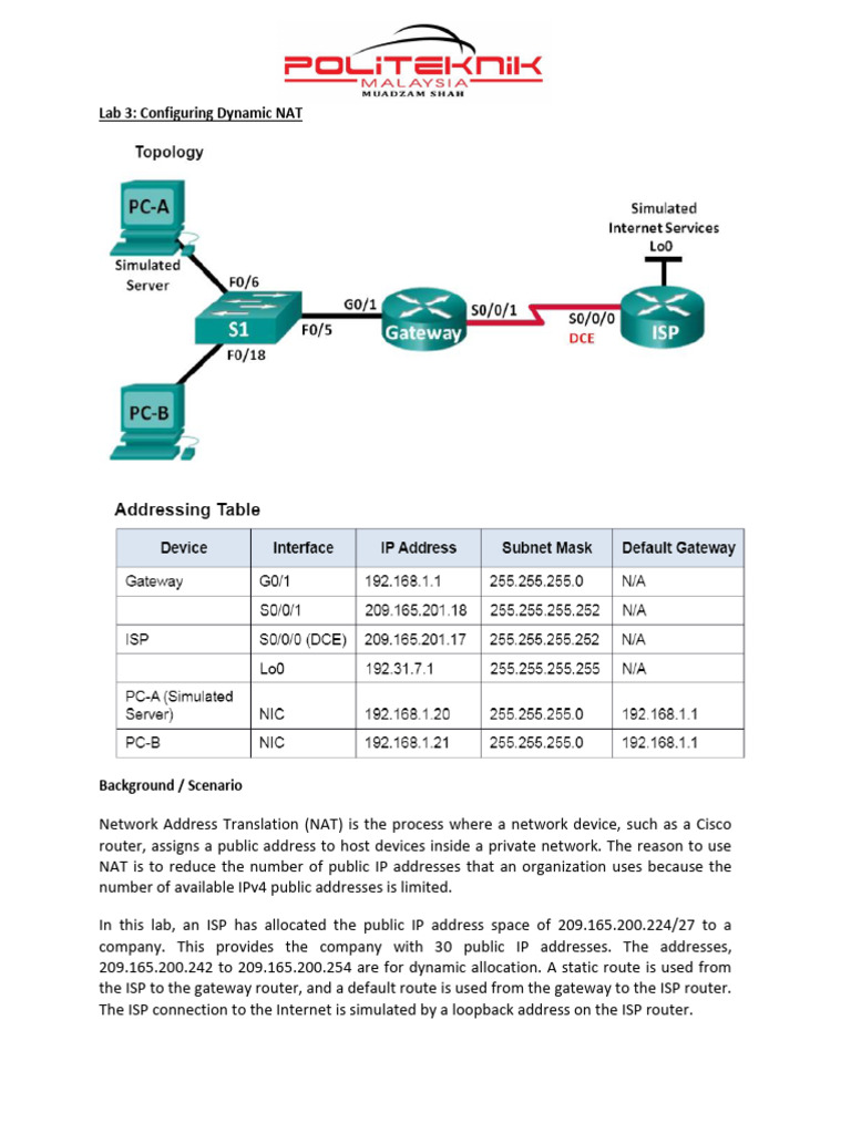Lab 3 - Dynamic NAT | PDF