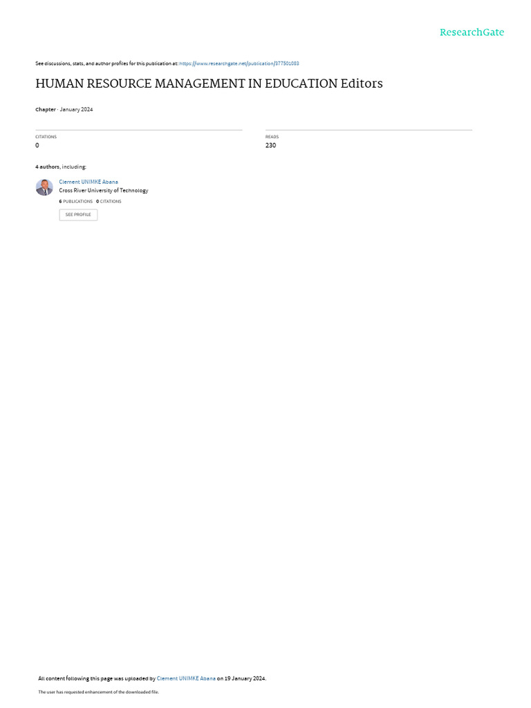 Human Resource Management in Education Editors: January 2024 | PDF ...