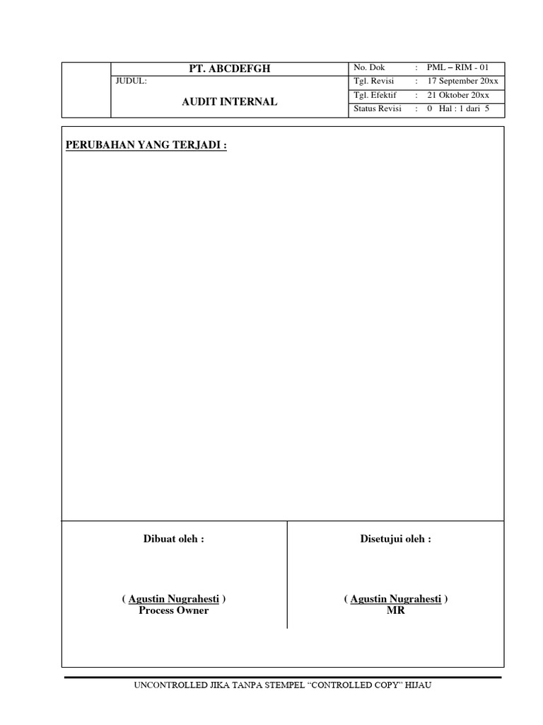 PML-RIM-01 Prosedur Audit Internal | PDF | Teknologi & Rekayasa