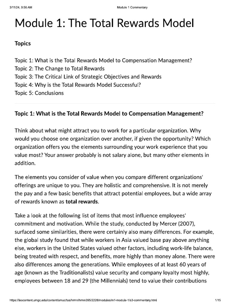 The Total Rewards Model Module 1 | PDF