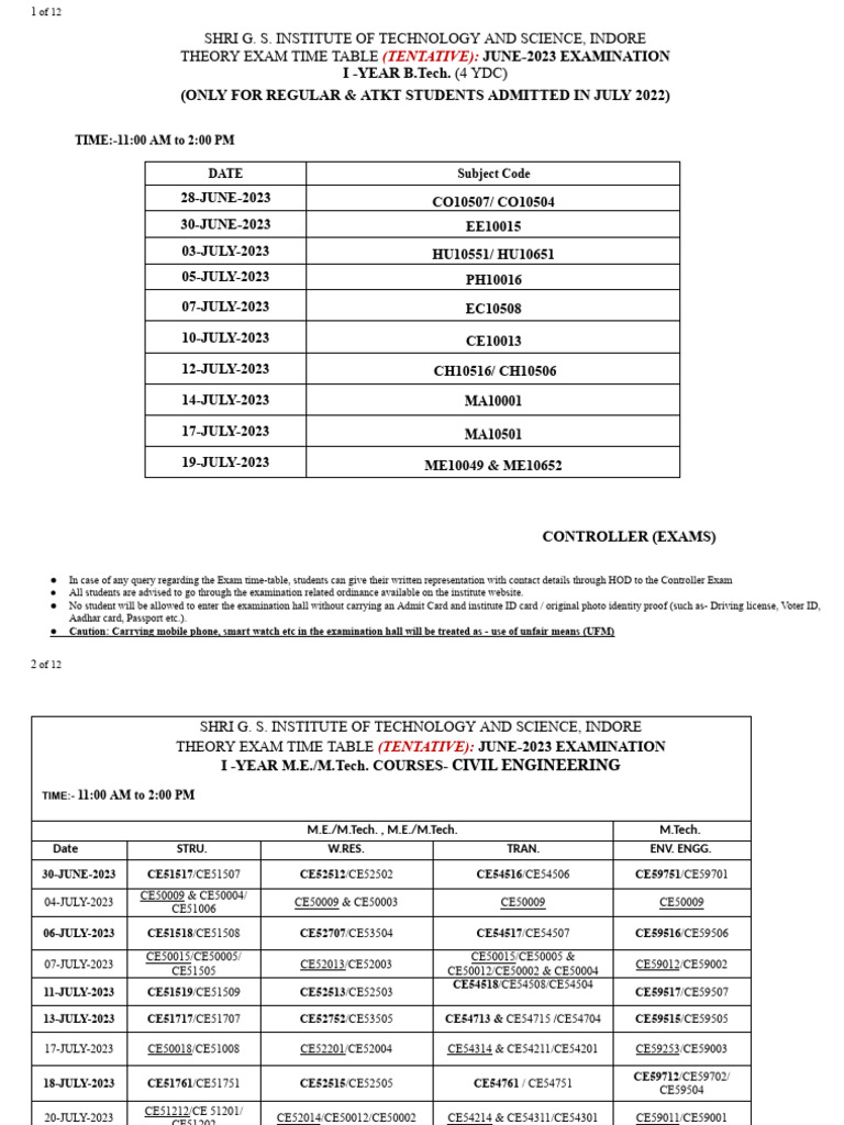End Term Time Table UG PG 1st Year JUNE 2023 EXAM | PDF | Identity Document | Driver's License