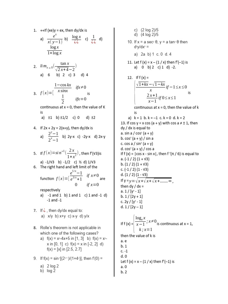 2nd Pu Kcet Mathematics Differntiation | PDF | Mathematical Analysis ... 2nd Pu Kcet Mathematics Differntiation | PDF | Mathematical Analysis ...