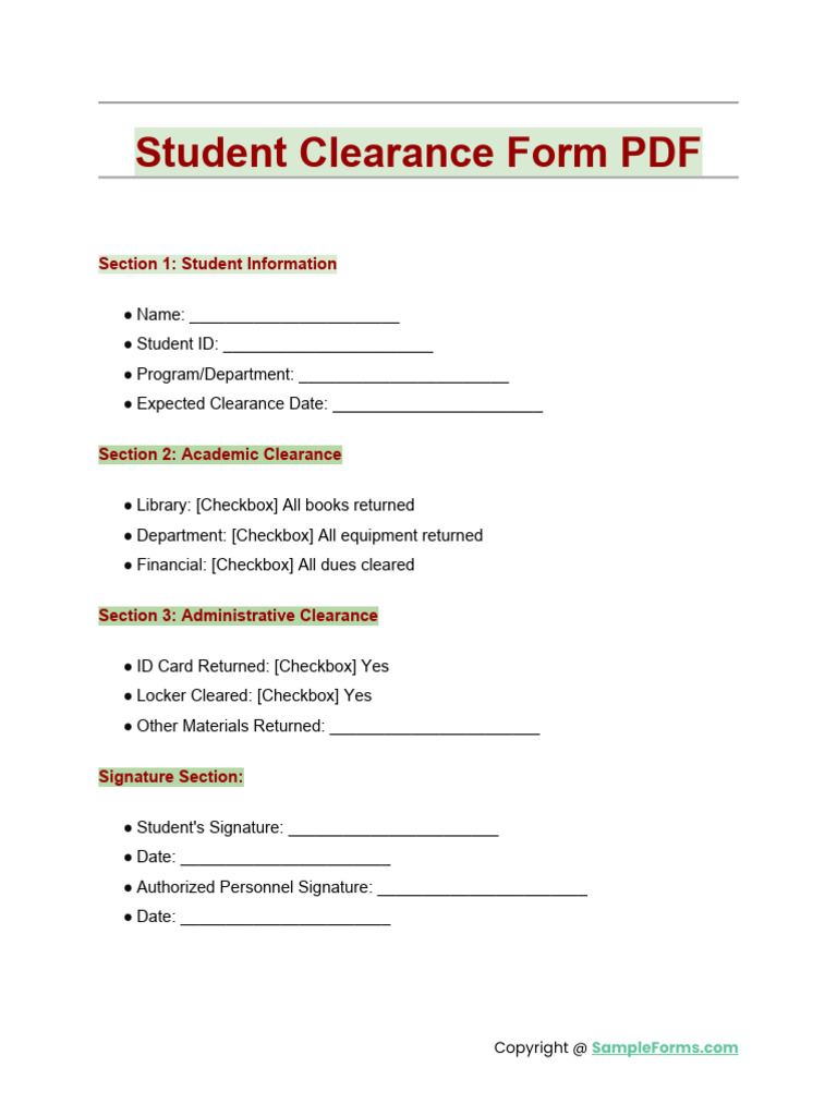 Student Clearance Form Template | PDF | Business | Finance & Money ...