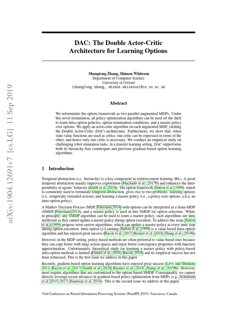 DAC: The Double Actor-Critic Architecture For Learning Options ...