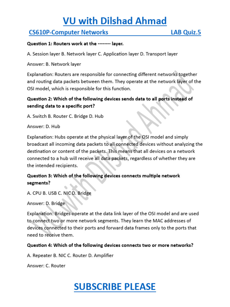 CS610P LAB QUIZ 5 - VU With Dilshad Ahmad | PDF | Computer Network | Network Switch