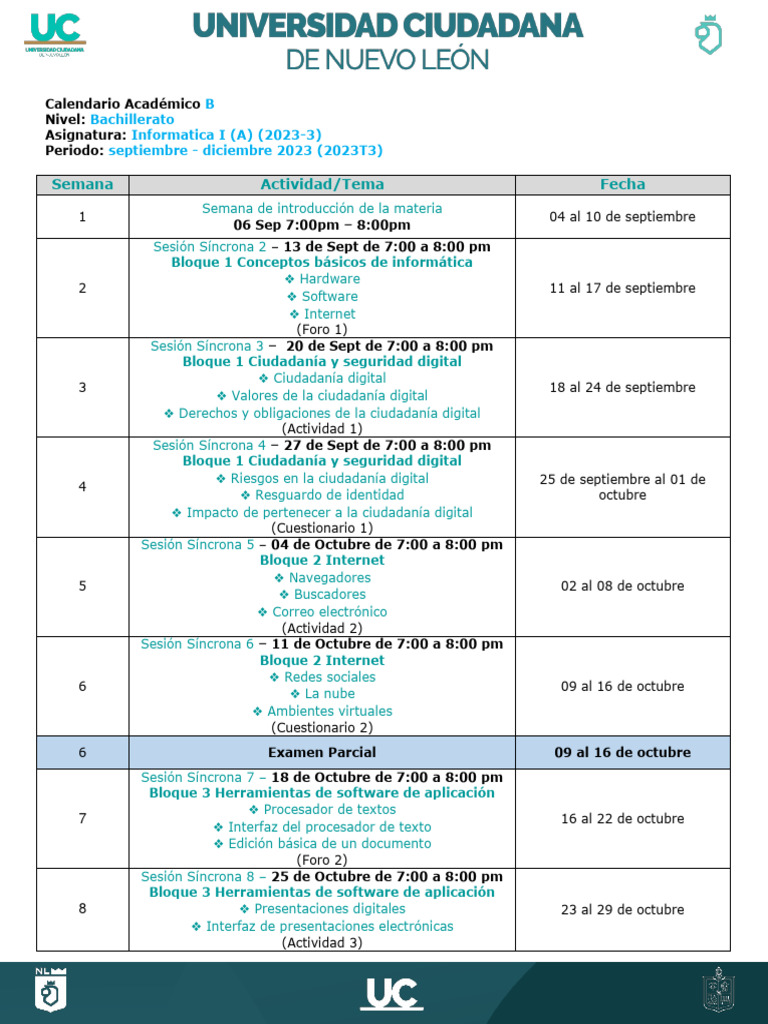 Calendario Académico Informatica I 2023 | PDF | Internet | Software