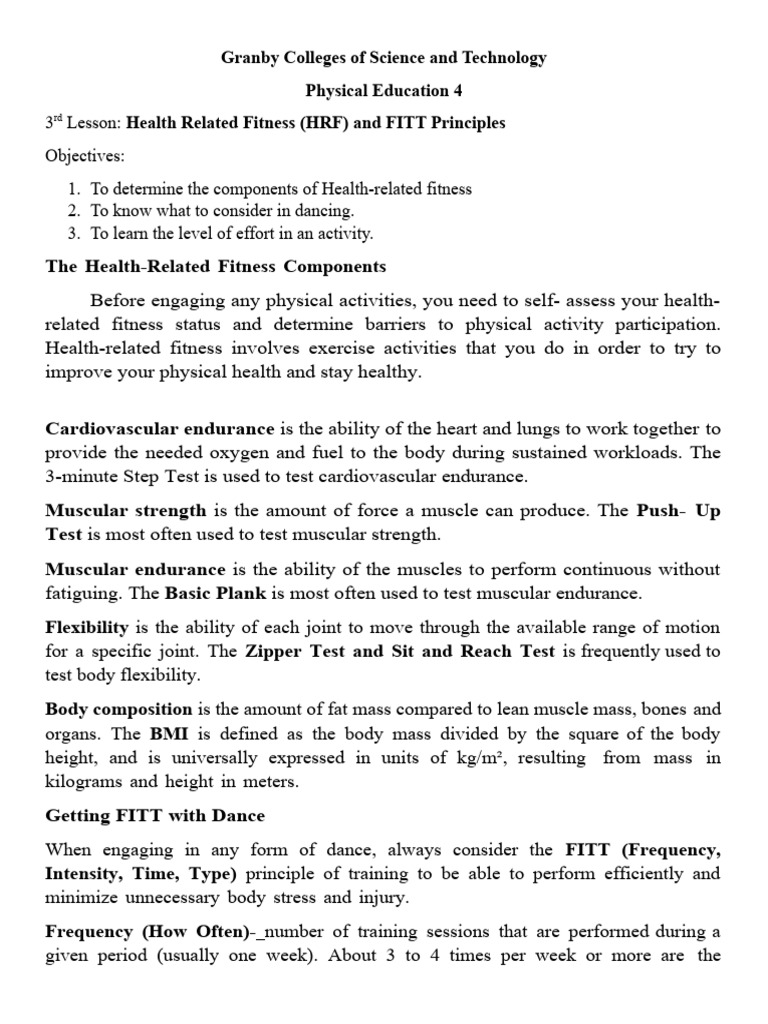 L3-Health Related Fitness (HRF) and FITT Principles | PDF | Physical Fitness | Skeletal Muscle