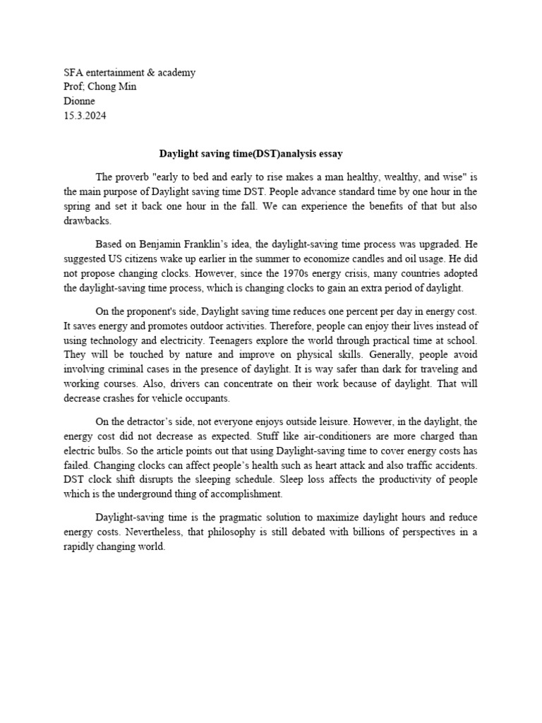 DST Analysis Essay | PDF | Social Science | Science & Mathematics