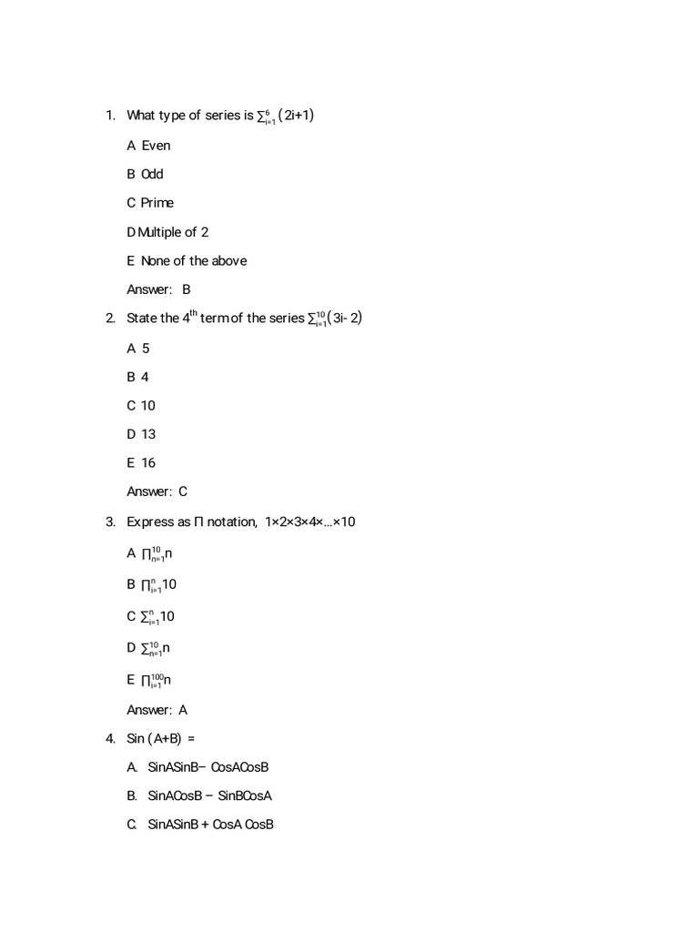 MTH 101 Exams 1 1 | PDF