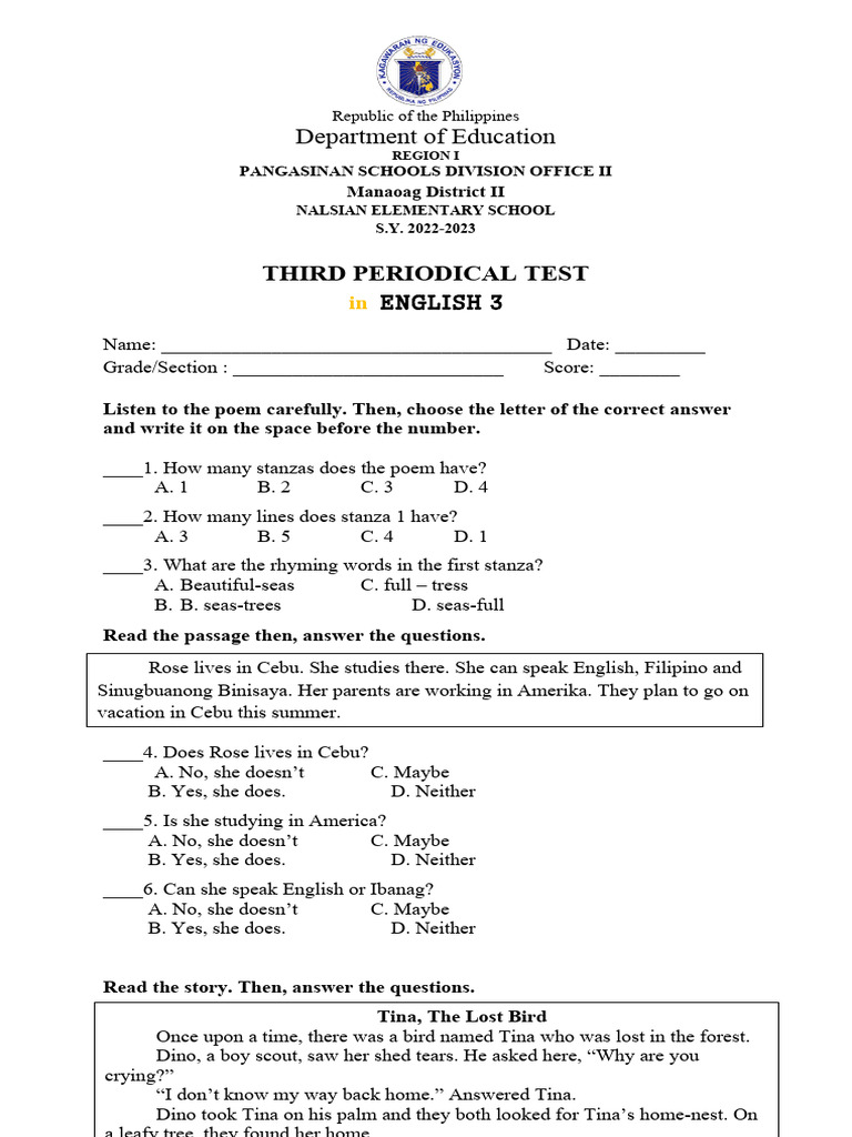 English 4th Test | PDF | Linguistics