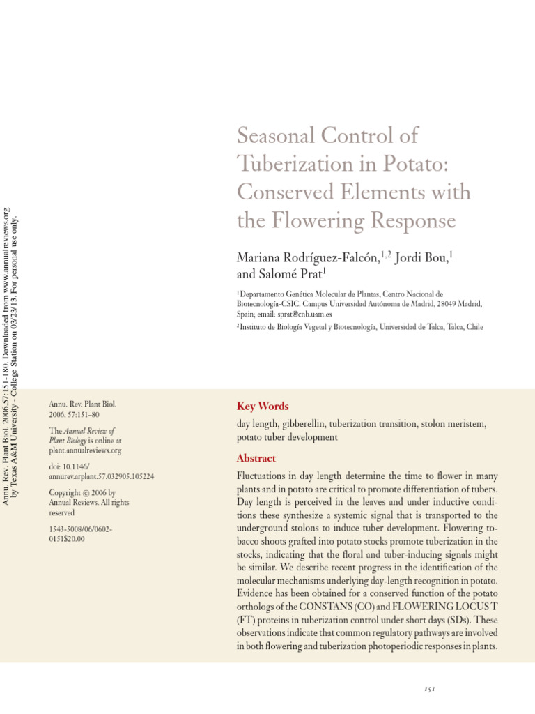 Seasonal Control of Tuberization in Potato - Conserved Elements With ...