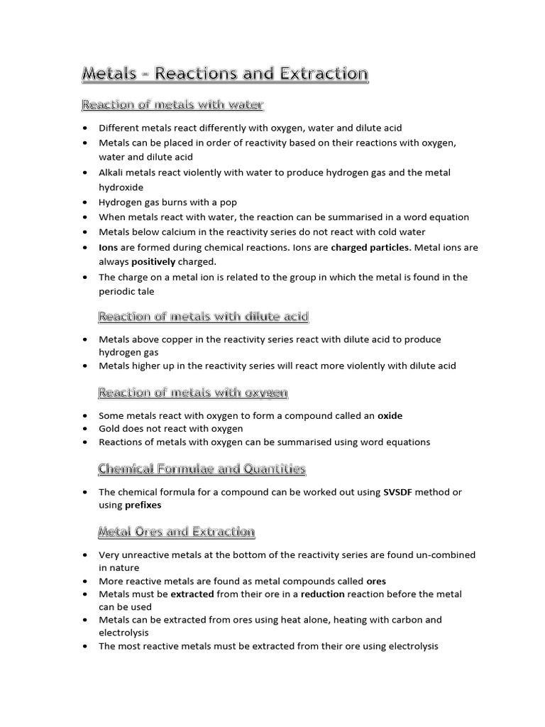 [308275]S3_Metals_Reactions_and_Extractions_Need_to_know | PDF ...