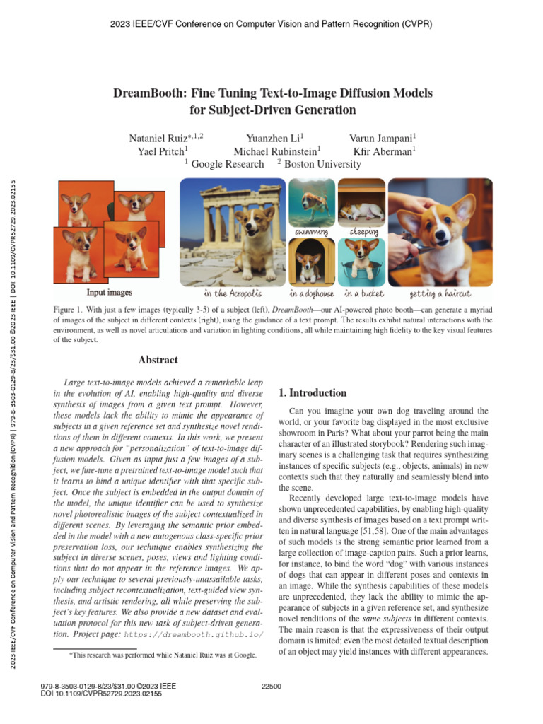 Nataniel Ruiz Dreambooth Fine Tuning Text To Image | PDF | Artificial Intelligence ...