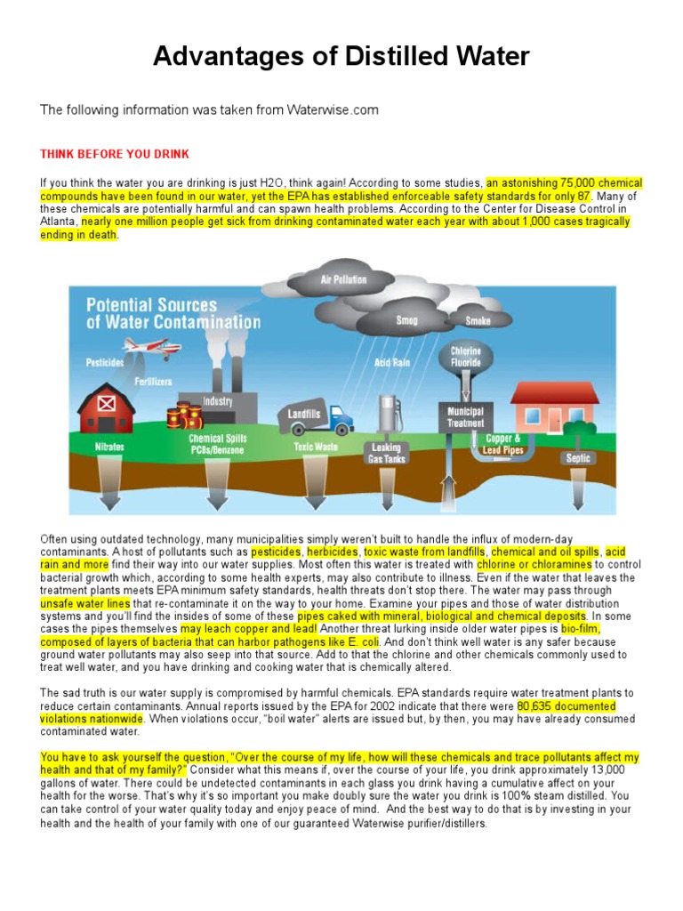 Advantages of Distilled Water | PDF | Distillation | Water Purification
