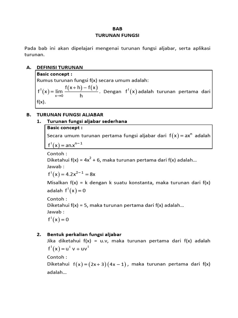 Turunan Fungsi Aljabar & Aplikasinya | PDF
