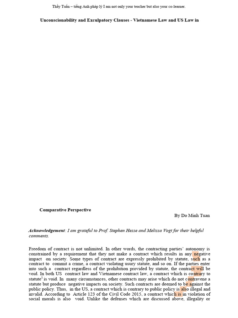 Unconscionability and Exculpatory Clauses | PDF | Business Law ...