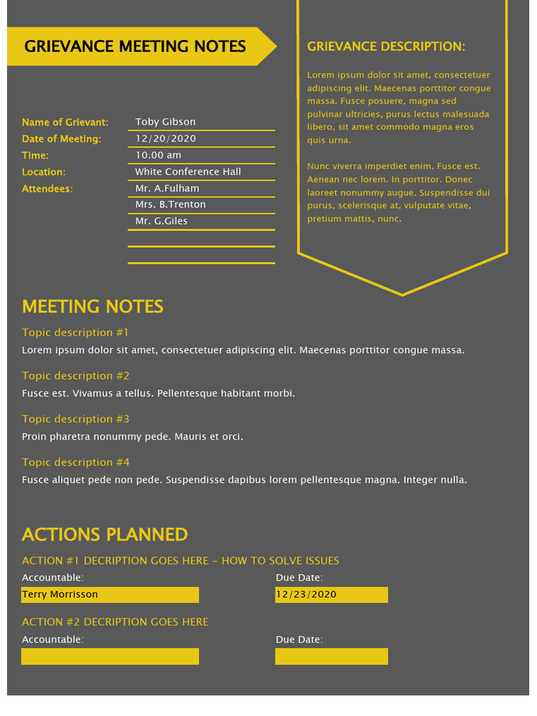 Grievance Meeting Notes Template | PDF