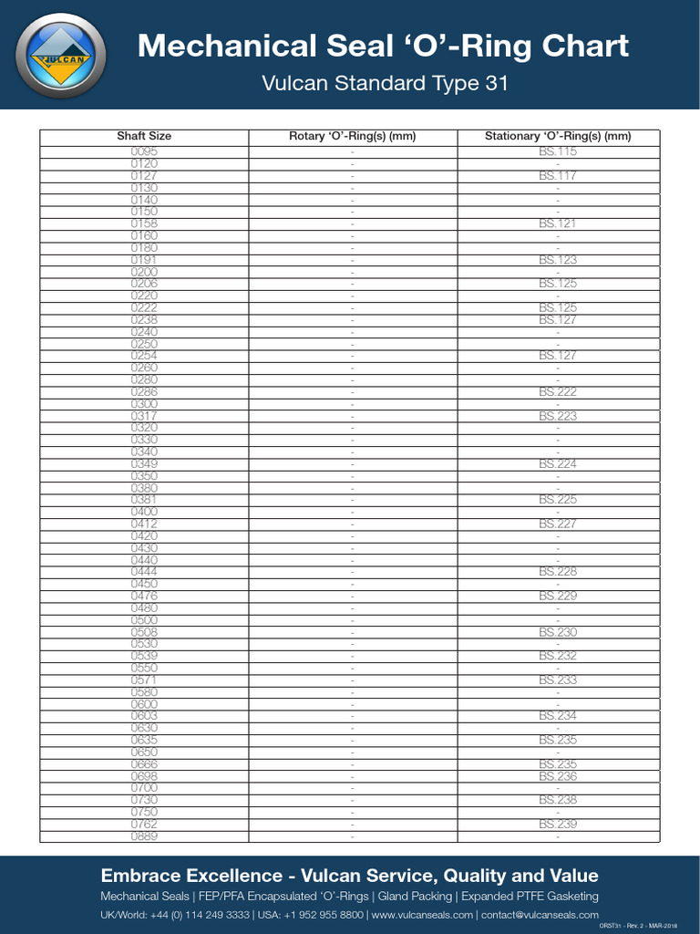 Type 31 o Ring Chart | PDF