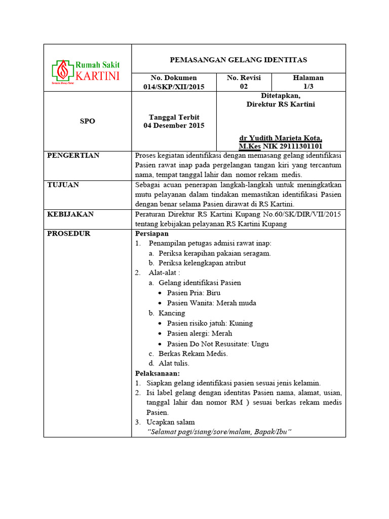 014 Pemasangan Gelang Identitas Pasien Rawat Inap | PDF | Sains & Matematika
