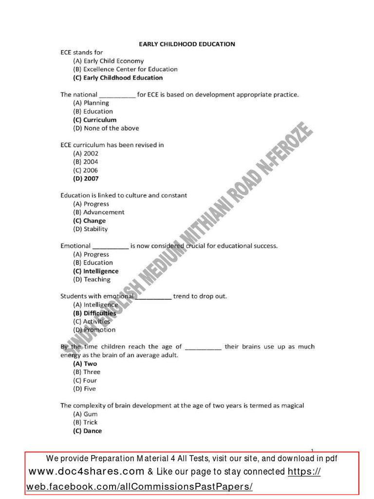 Early Childhood Education MCQs by Doc4shares-Com | PDF | Career & Growth