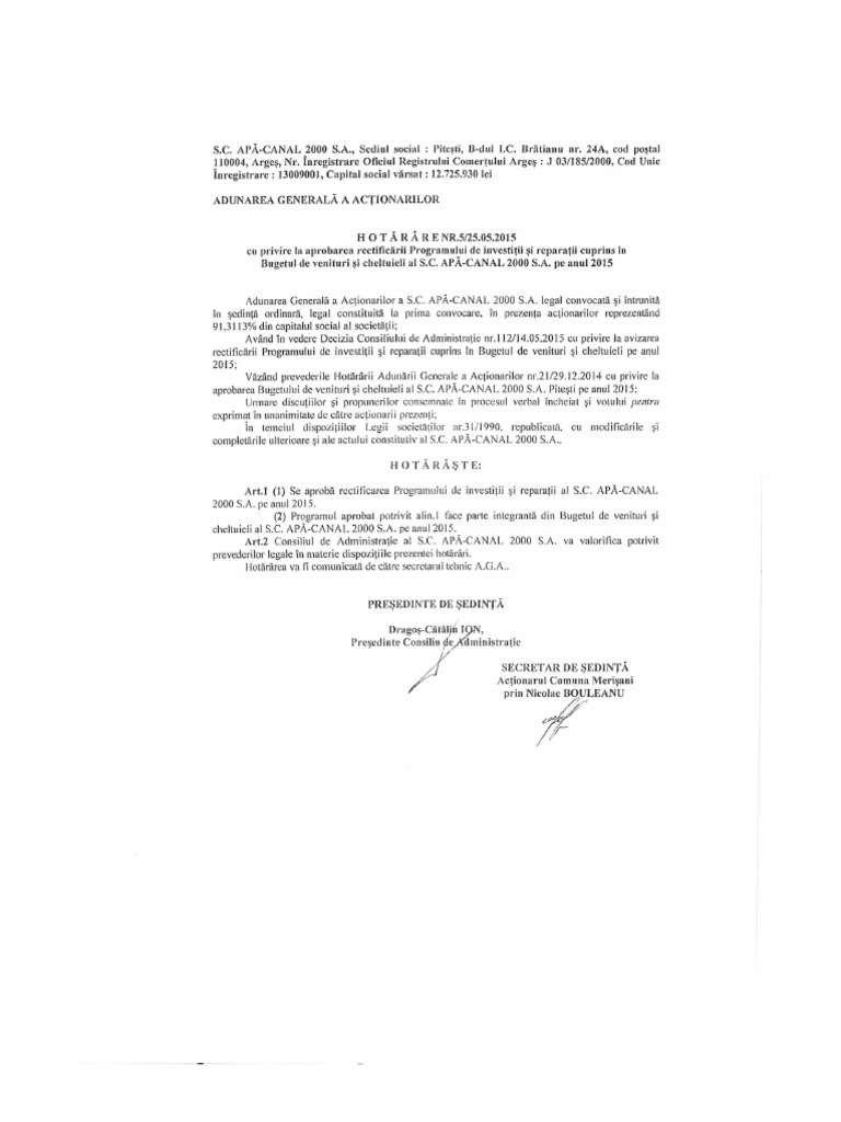 Aprobare Rectificare Mai - BVC 2015 - Difuzare | PDF