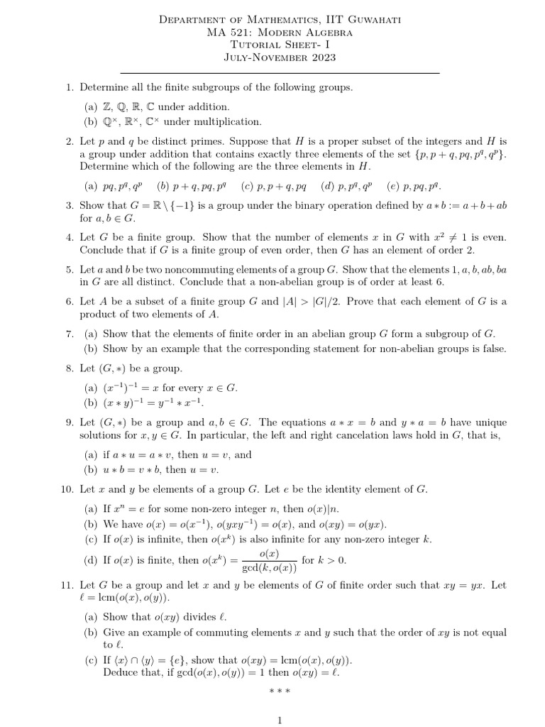 Sheet I | PDF | Group (Mathematics) | Mathematics