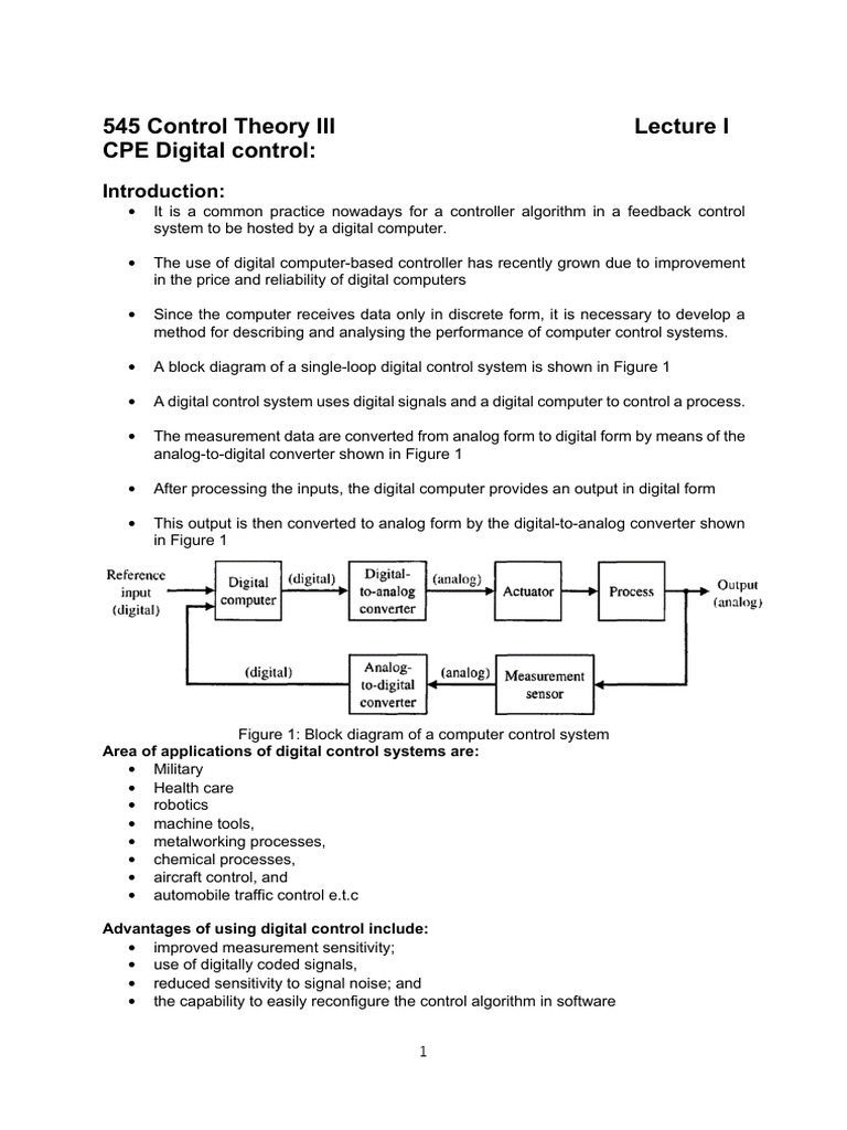 545 Control Theory III Lecture I PDF | PDF | Sampling (Signal Processing) | Analog To Digital ...