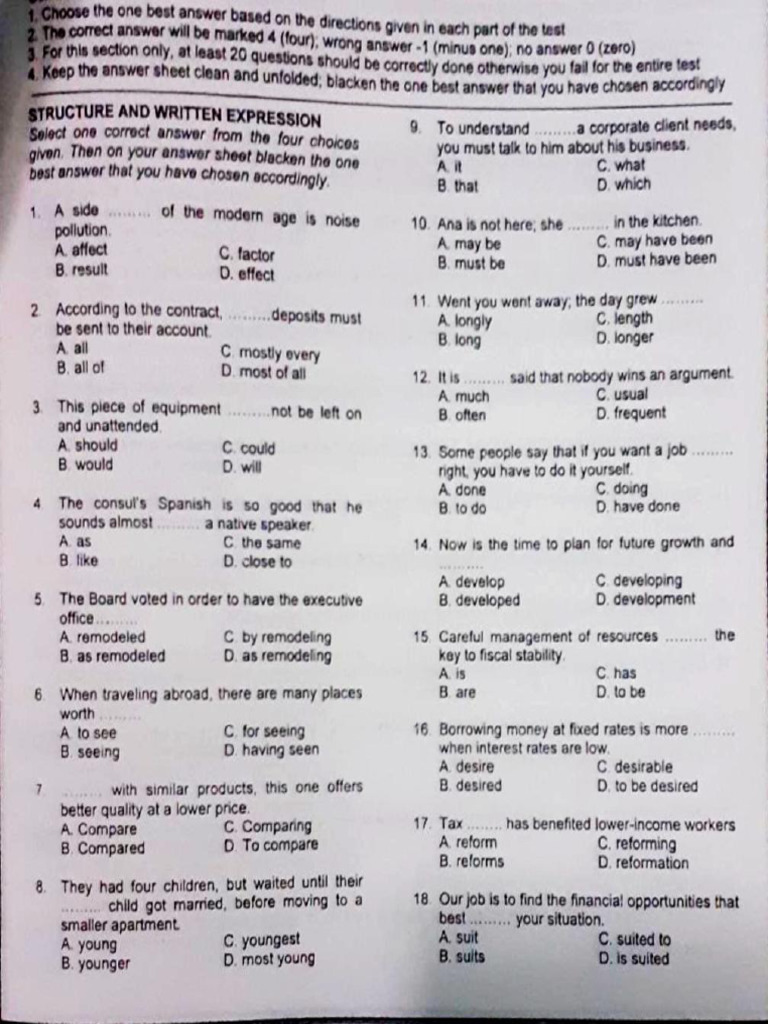 TOEFL 1 (2) Soal Main Verb | PDF