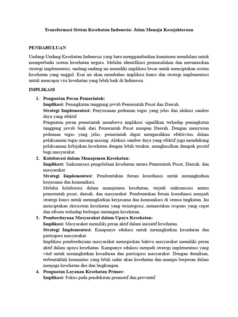 Transformasi Sistem Kesehatan Indonesia Jalan Menuju Kesejahteraan Pdf