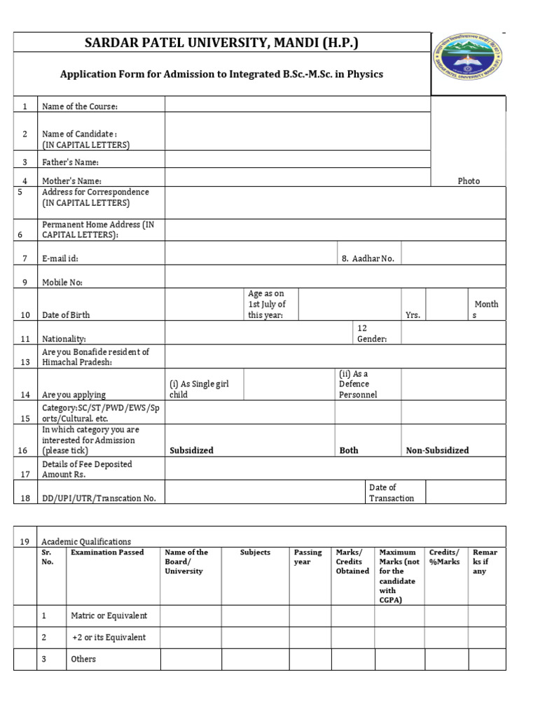 Application Form - B.SC-MSC Integrated | PDF | Qualifications